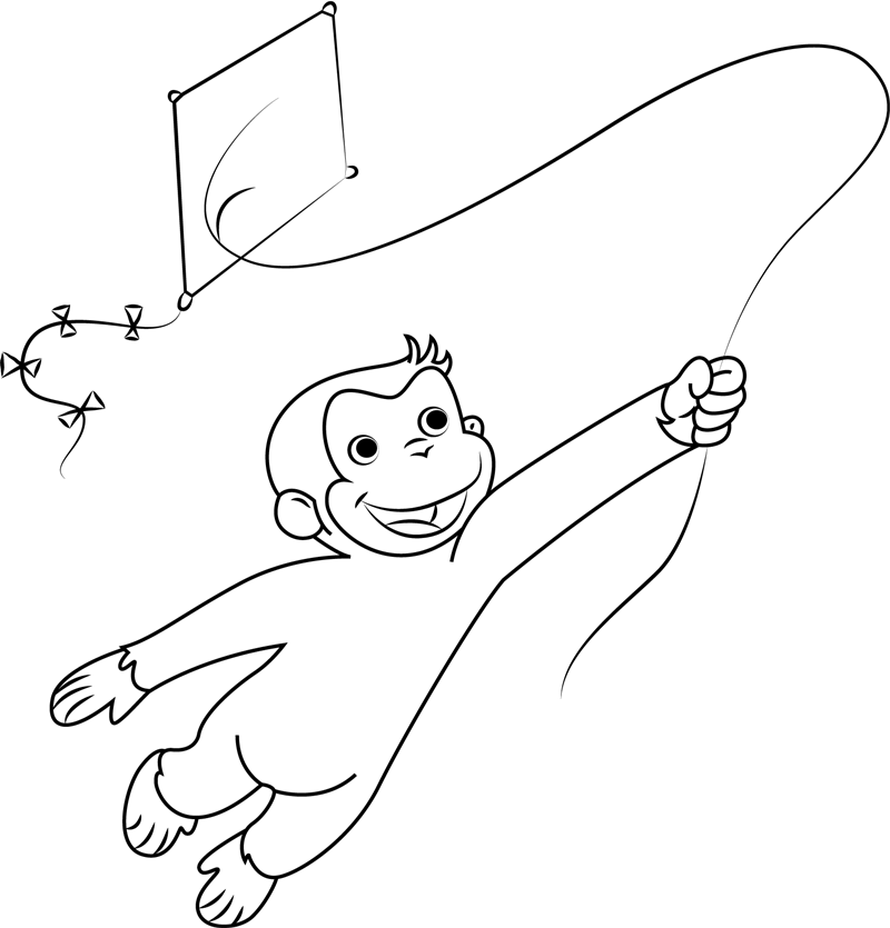 Curious George Flying Kite Coloring - Play Free Coloring Game Online