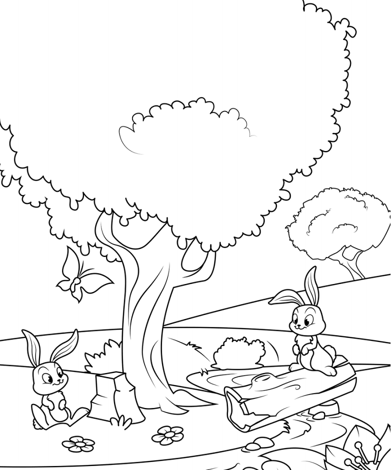 Rabbits Under The Tree Coloring - Play Free Coloring Game Online