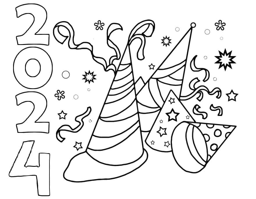 Printable Happy New Year 2024 Coloring - Play Free Coloring Game Online